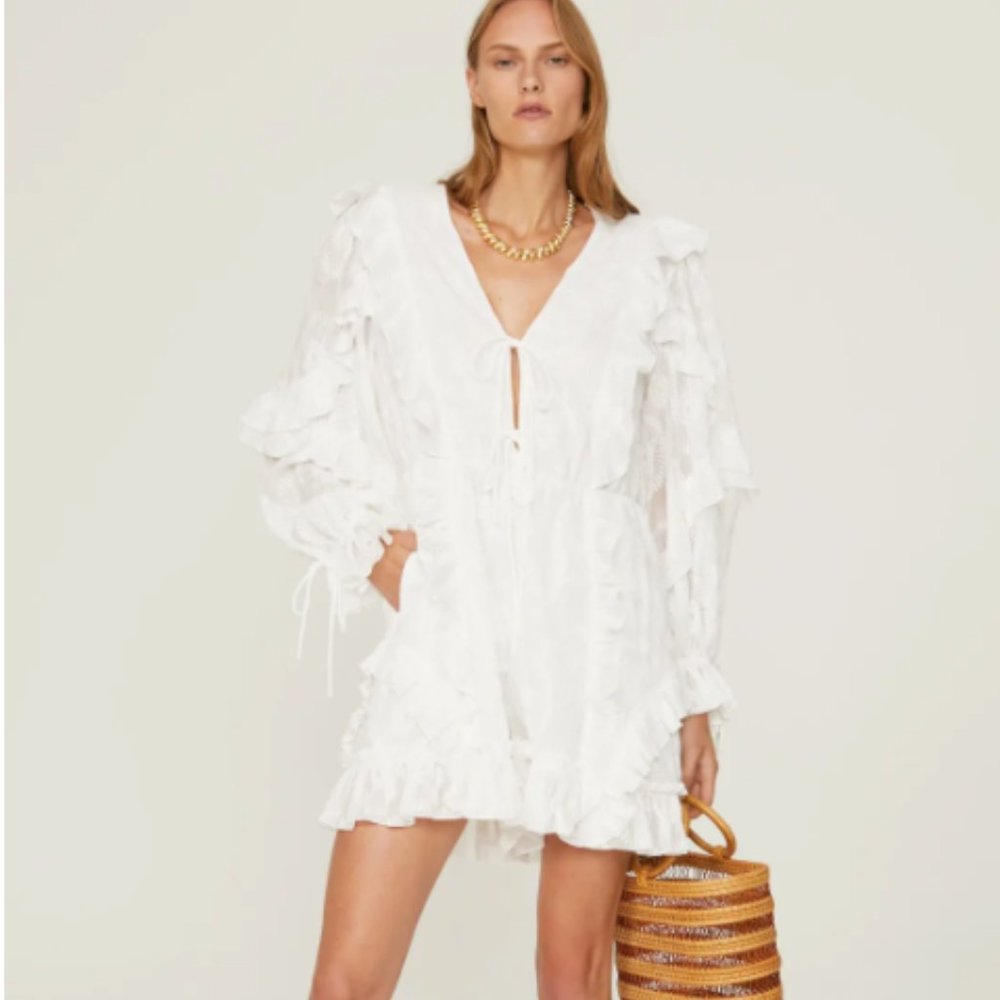 Ted Baker Lussa Ruffle Embroidered Lace Romper White … - Gem